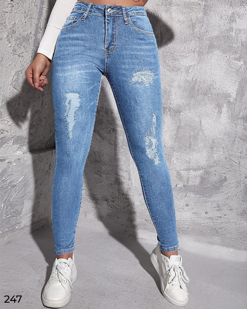 Ripped Jeans Light Blue - 247 – Denim House GCC