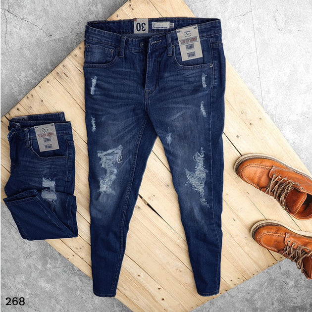 Dark Blue Distressed Jeans - 268 – Denim House GCC